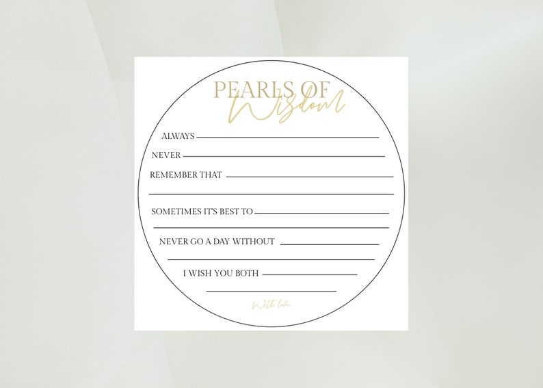 PEARLS OF WISDOM | Bridal Shower Advice Card & Sign, Classic, Timeless ...