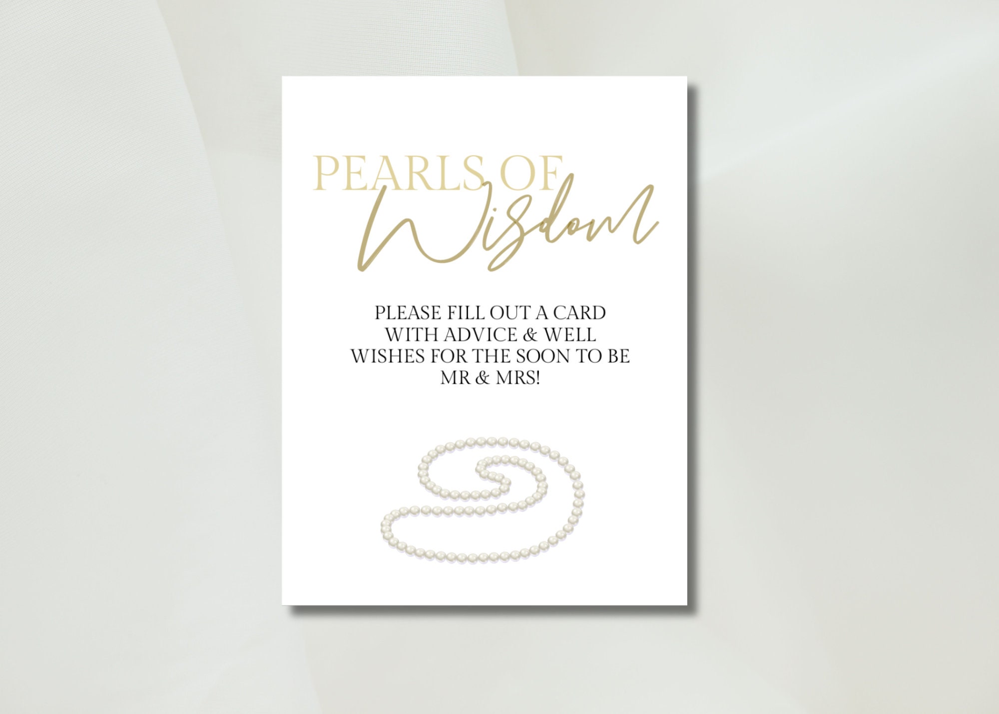 PEARLS OF WISDOM | Bridal Shower Advice Card & Sign, Classic, Timeless ...