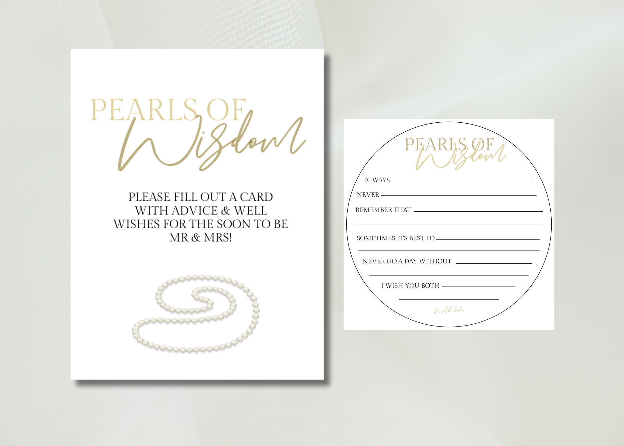 PEARLS OF WISDOM | Bridal Shower Advice Card & Sign, Classic, Timeless ...