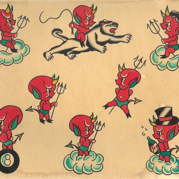 Devil Cartoon Tattoo - Etsy