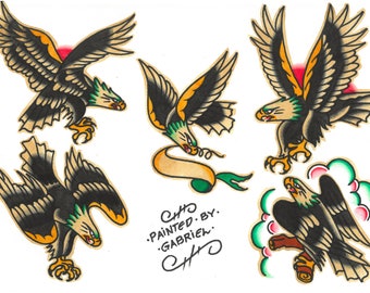 Traditional Tattoo Flash Eagle Snake Rose Old School - Etsy