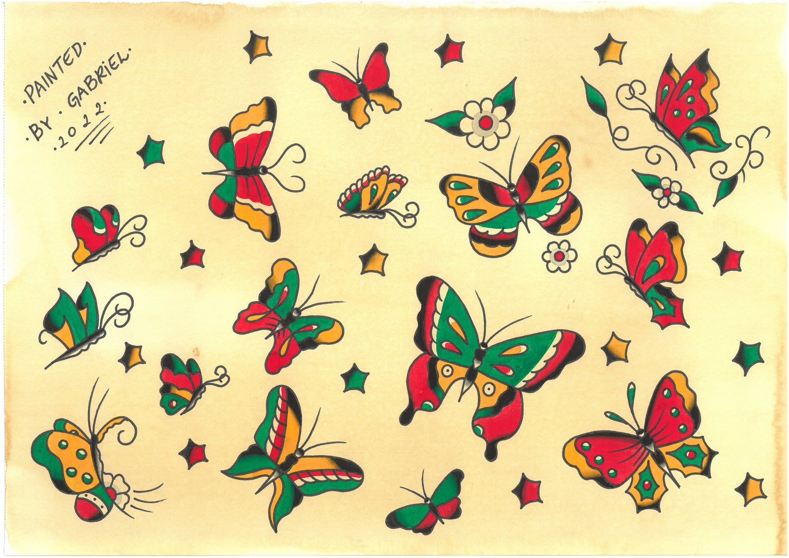 Traditional Tattoo Flash Butterfly Old School Print - Etsy