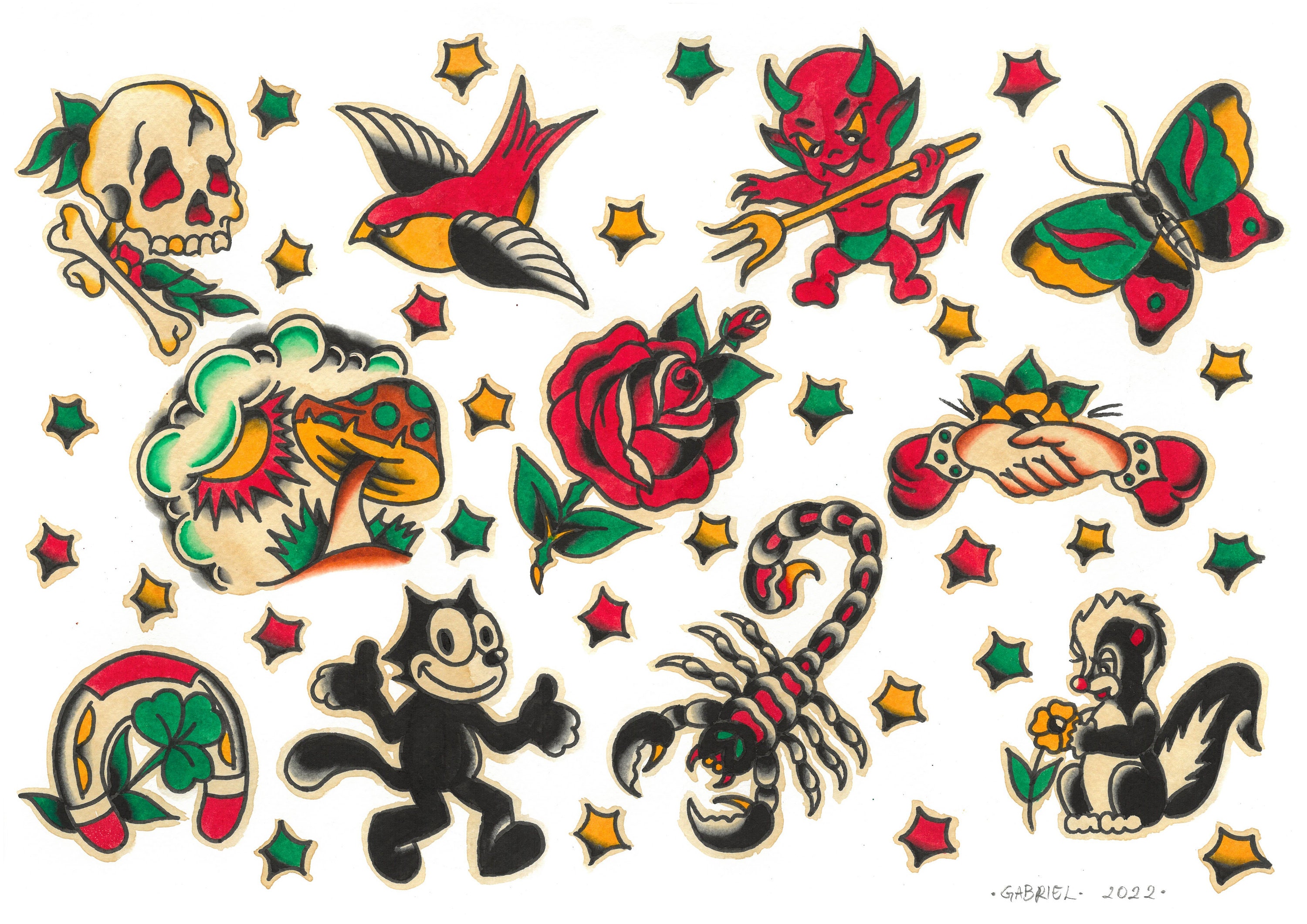 Traditional Tattoo Flash Rose Devil Scorpion Old School - Etsy