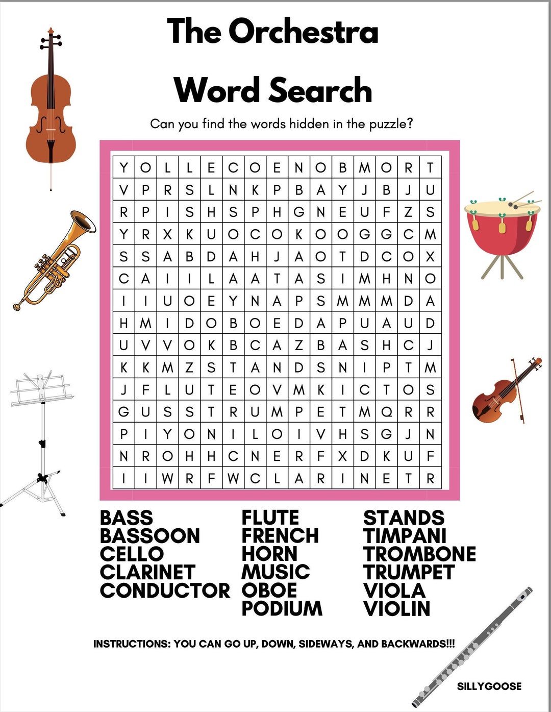 Colorful Orchestra Word Search - Etsy
