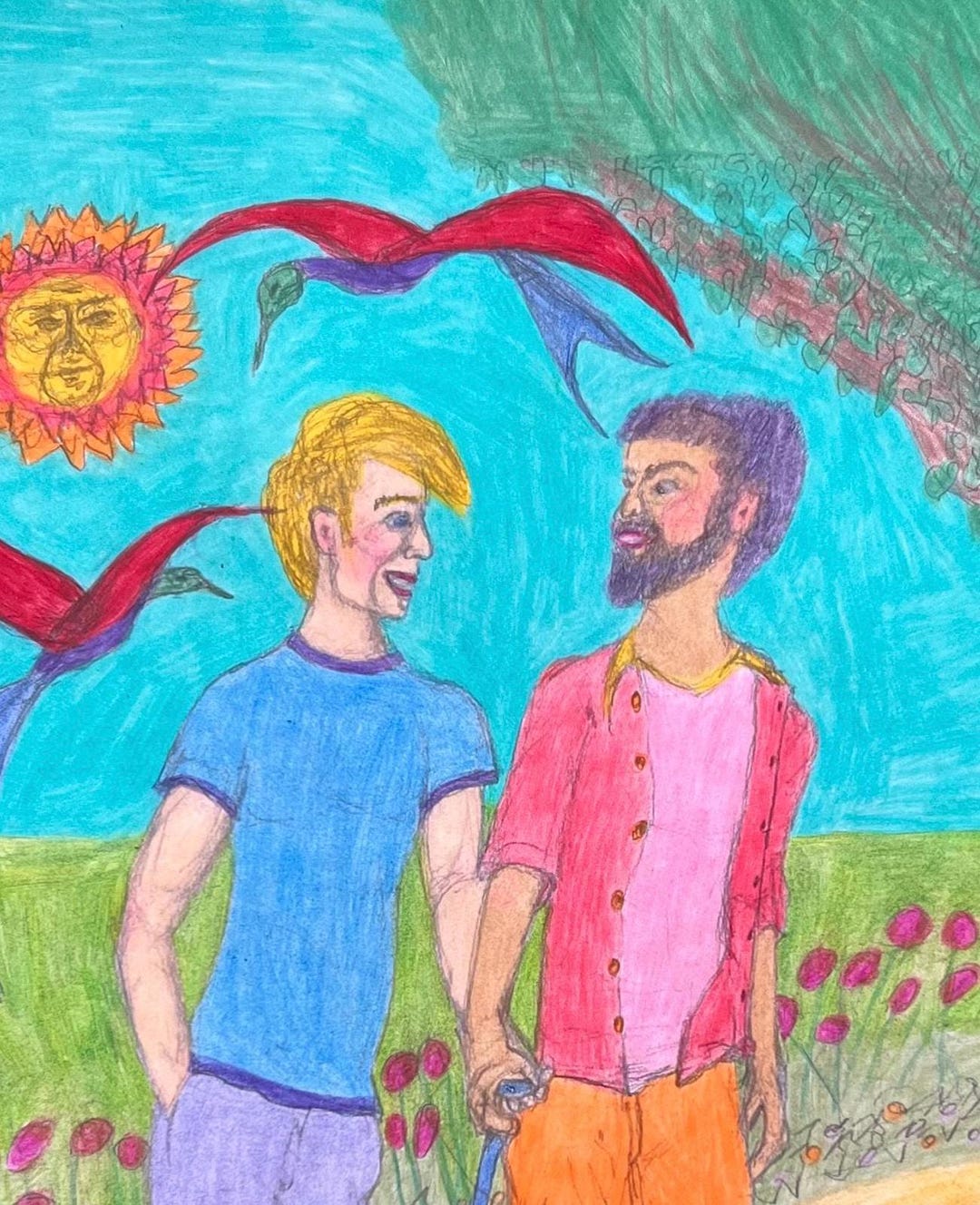 Stepping Up, Art Gay Men Art Romantic Couple Queer Love LGBTQ Art ...