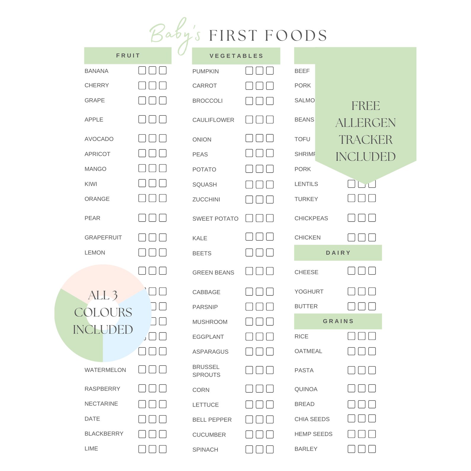 FIRST FOODS CHECKLIST Baby Led Weaning Checklist Starting Solids Baby ...