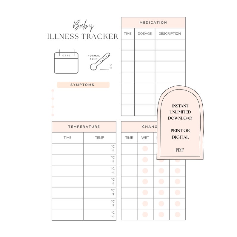 BABY ILLNESS TRACKER Medicine Sickness Log Track Temperature Baby ...