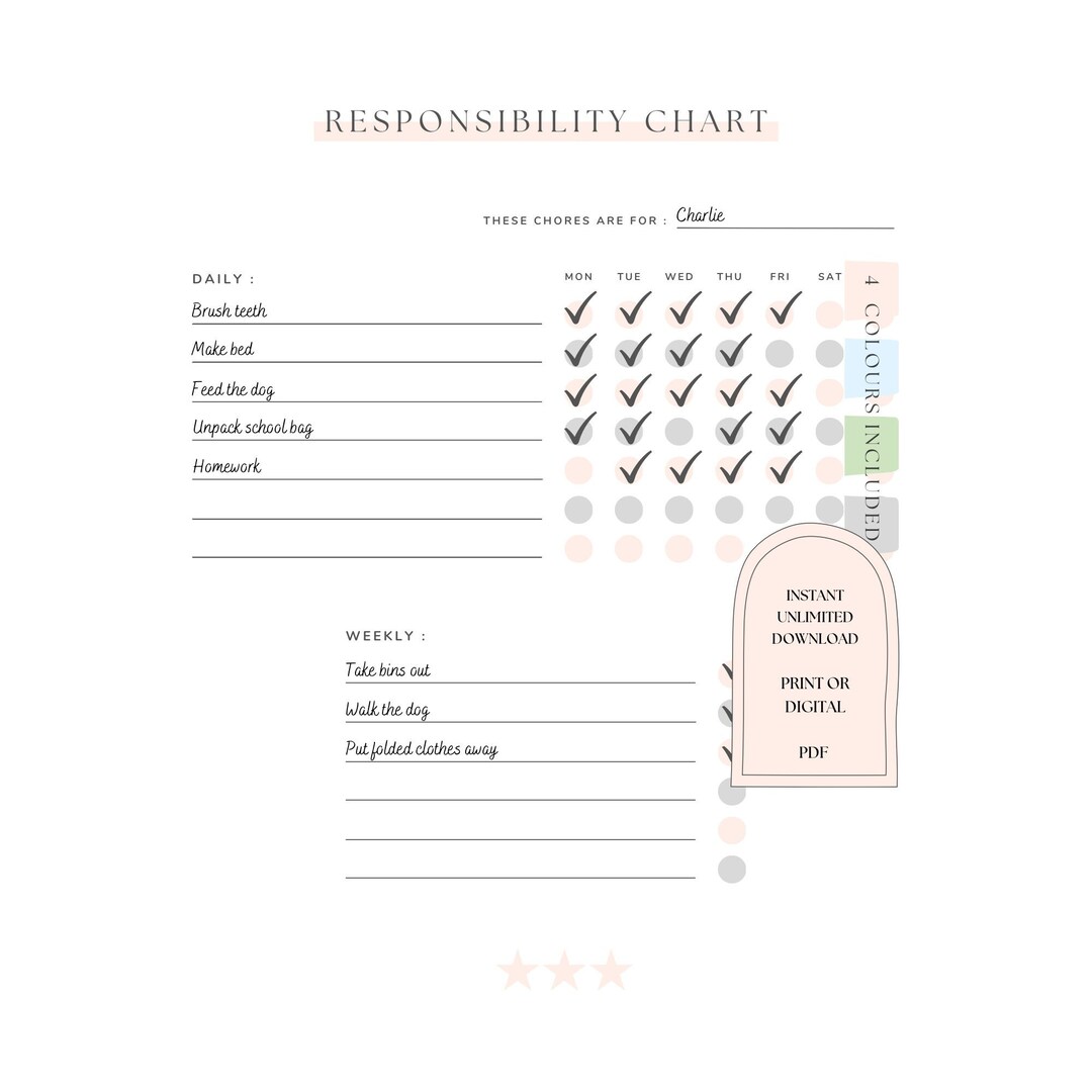 KIDS RESPONSIBILITY CHART Kids Chores List to Do List Daily Tasks ...