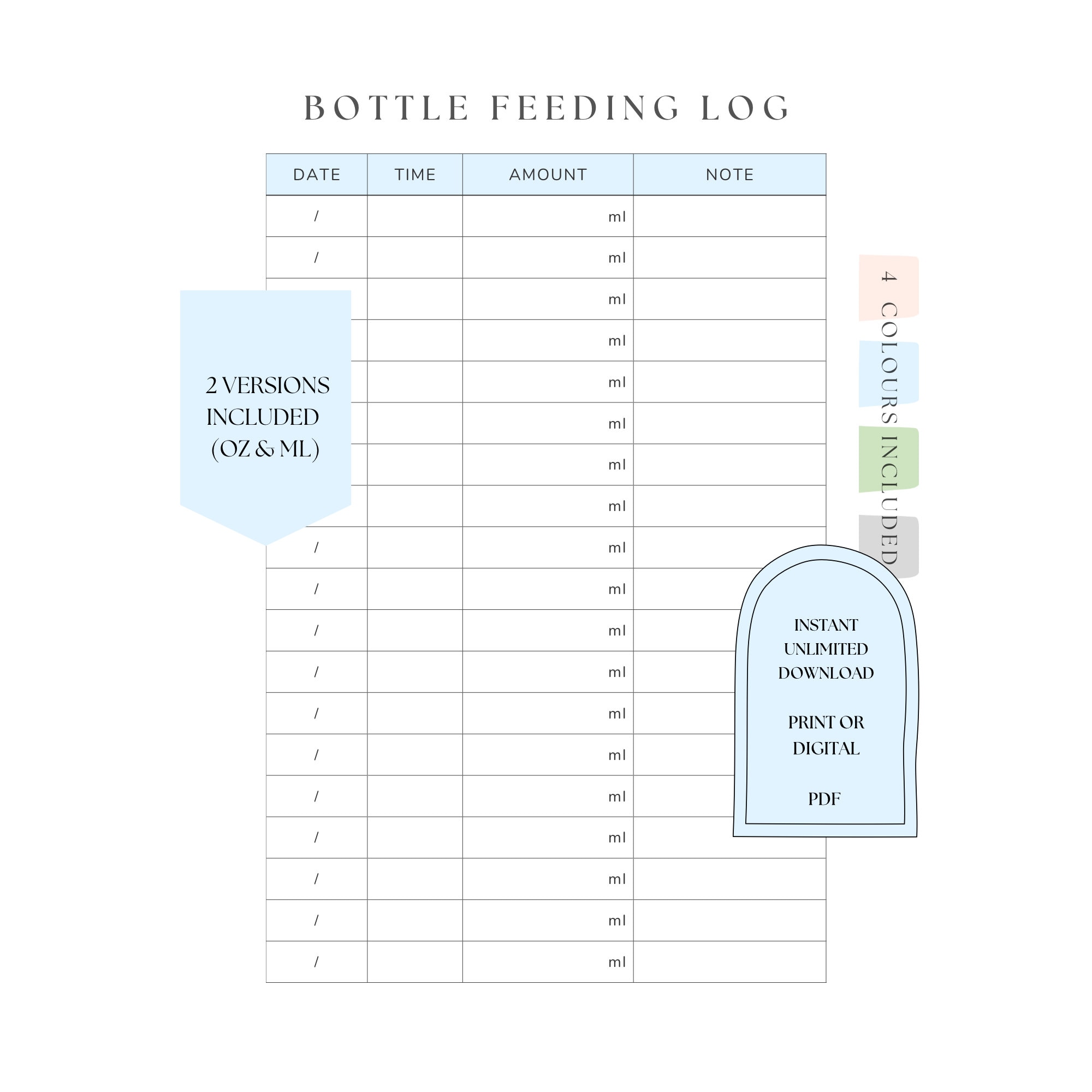BOTTLE FEEDING LOG Formula Breastmilk Fed Baby Feeding Baby Tracker ...
