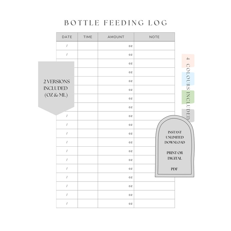 BOTTLE FEEDING LOG Formula Breastmilk Fed Baby Feeding Baby Tracker ...