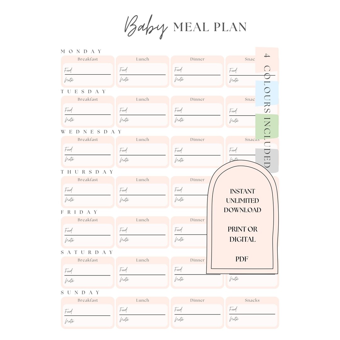 BABY MEAL PLANNER Starting Solids Baby Led Weaning Infant Meal Tracker ...