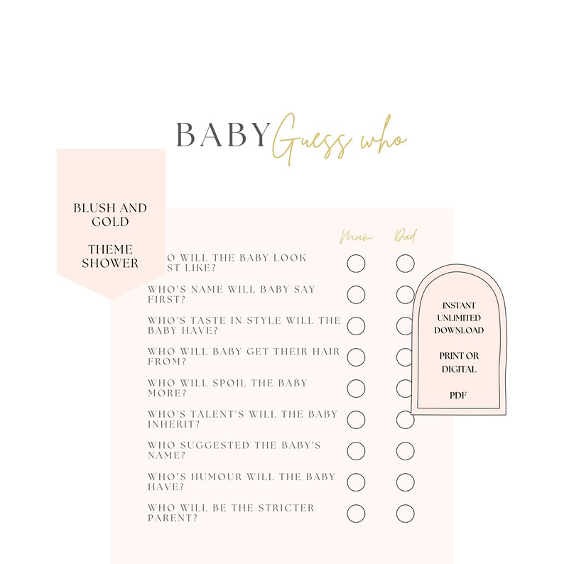 5 BLUSH & GOLD Baby Shower Games Bundle Baby Predictions Baby Bingo ...