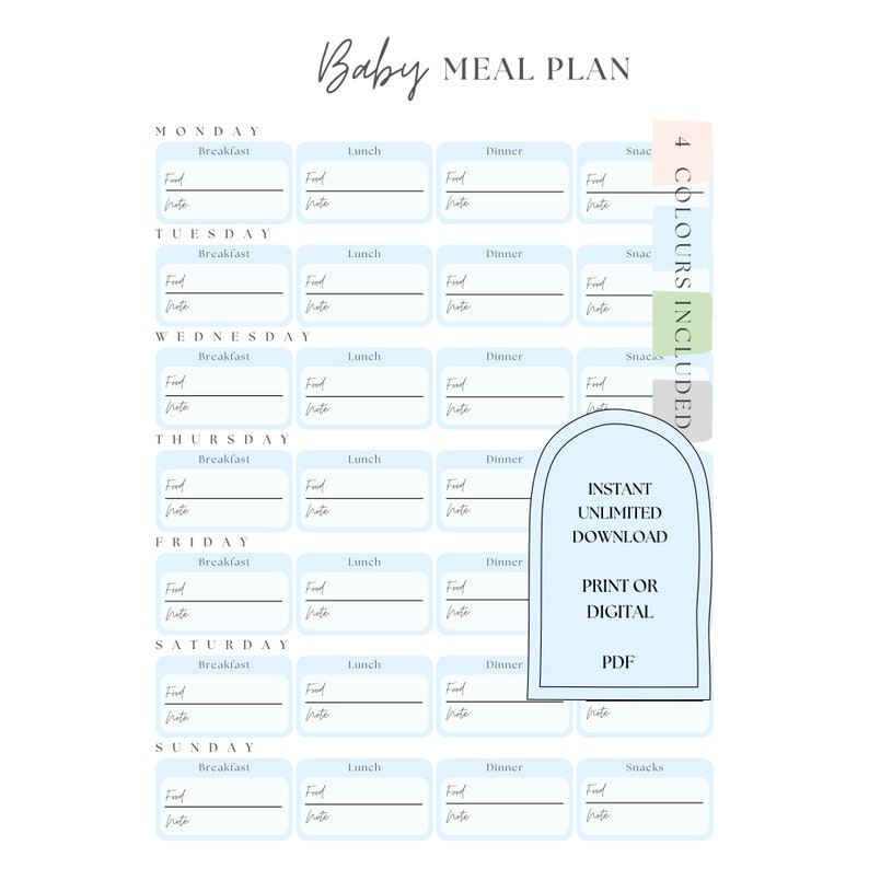 BABY MEAL PLANNER Starting Solids Baby Led Weaning Infant Meal Tracker ...