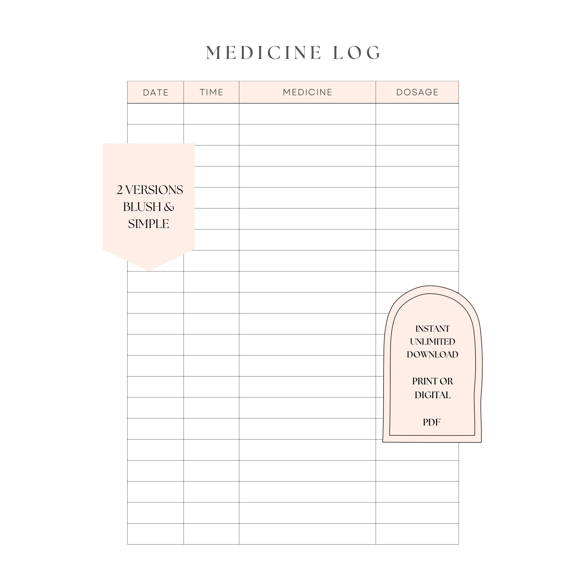MEDICINE LOG Dosage Tracker Dosage Type Medicine Tracker Medication ...