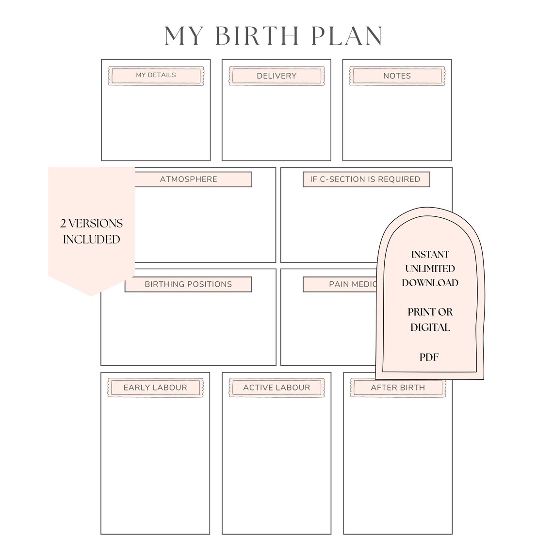 BIRTH PLAN Labour Plan Birth Preference Checklist Hospital - Etsy