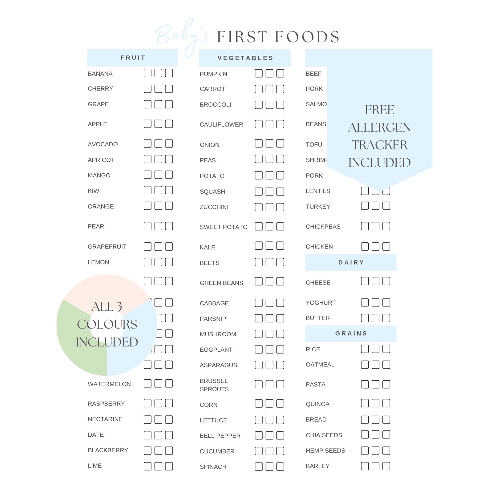 FIRST FOODS CHECKLIST Baby Led Weaning Checklist Starting Solids Baby ...
