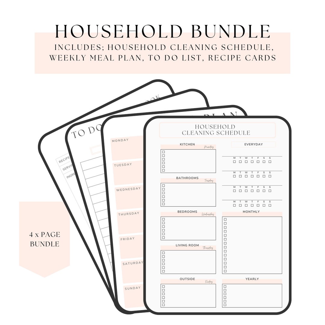 HOUSEHOLD BUNDLE Cleaning Schedule Weekly Meal Plan to Do List - Etsy