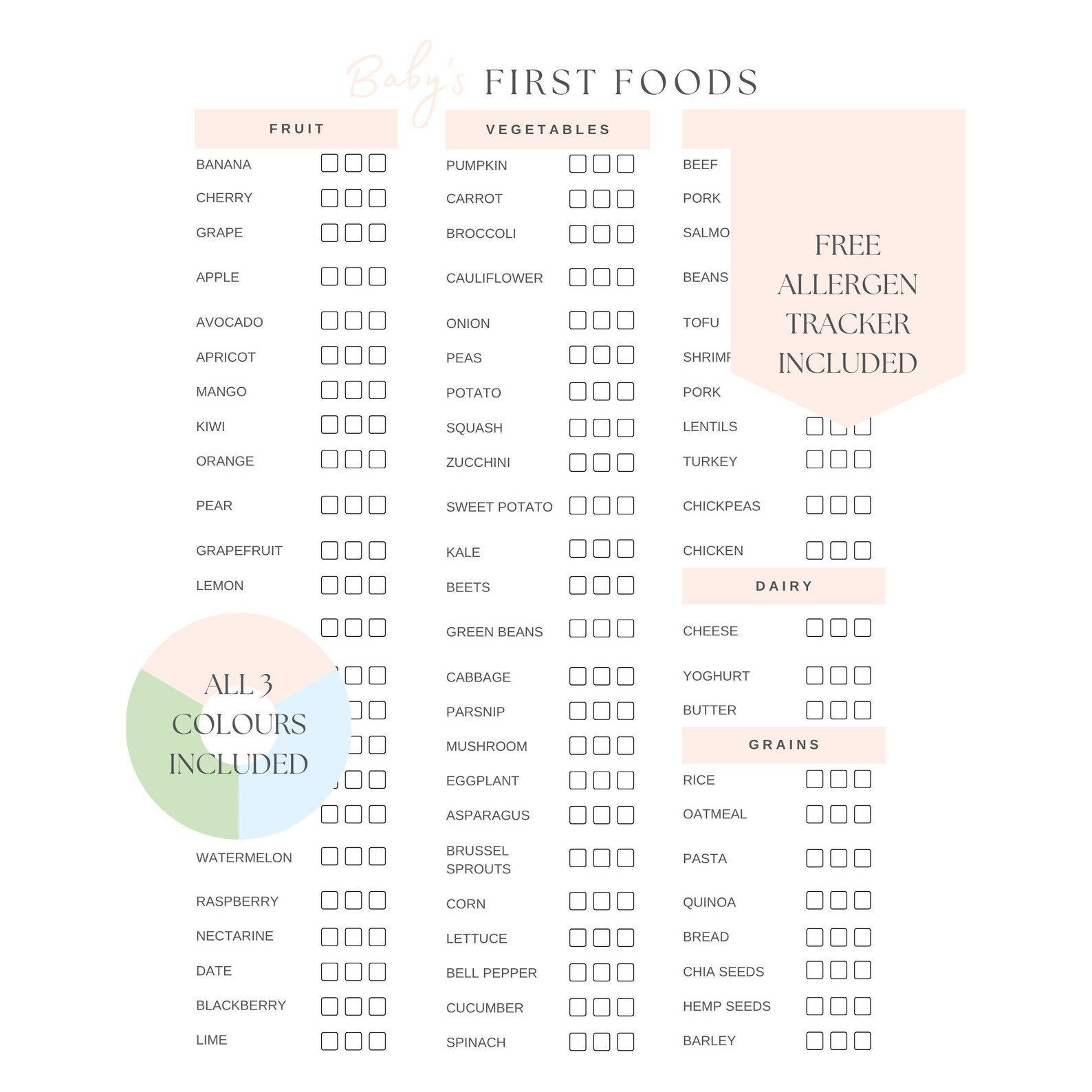 FIRST FOODS CHECKLIST Baby Led Weaning Checklist Starting Solids Baby ...