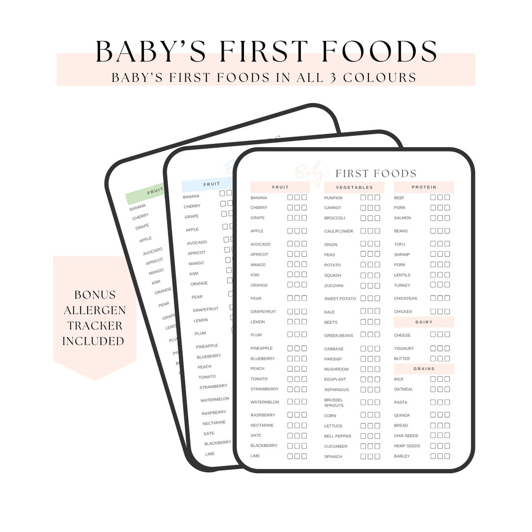 FIRST FOODS CHECKLIST Baby Led Weaning Checklist Starting - Etsy Australia