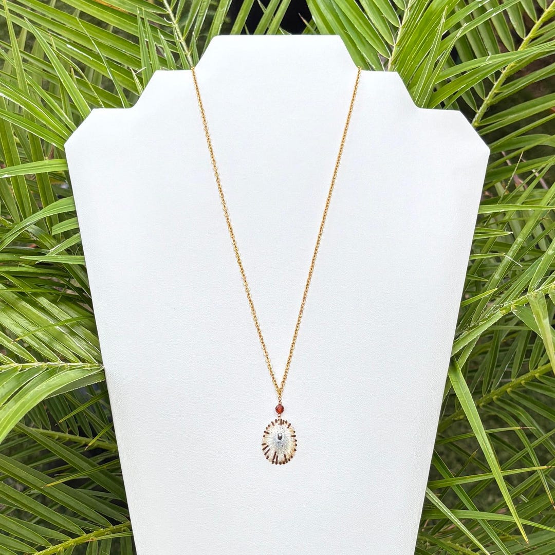 Hawaiian Opihi Shell Limpet Necklace Garnet Stainless Steel Gold Hawaii ...