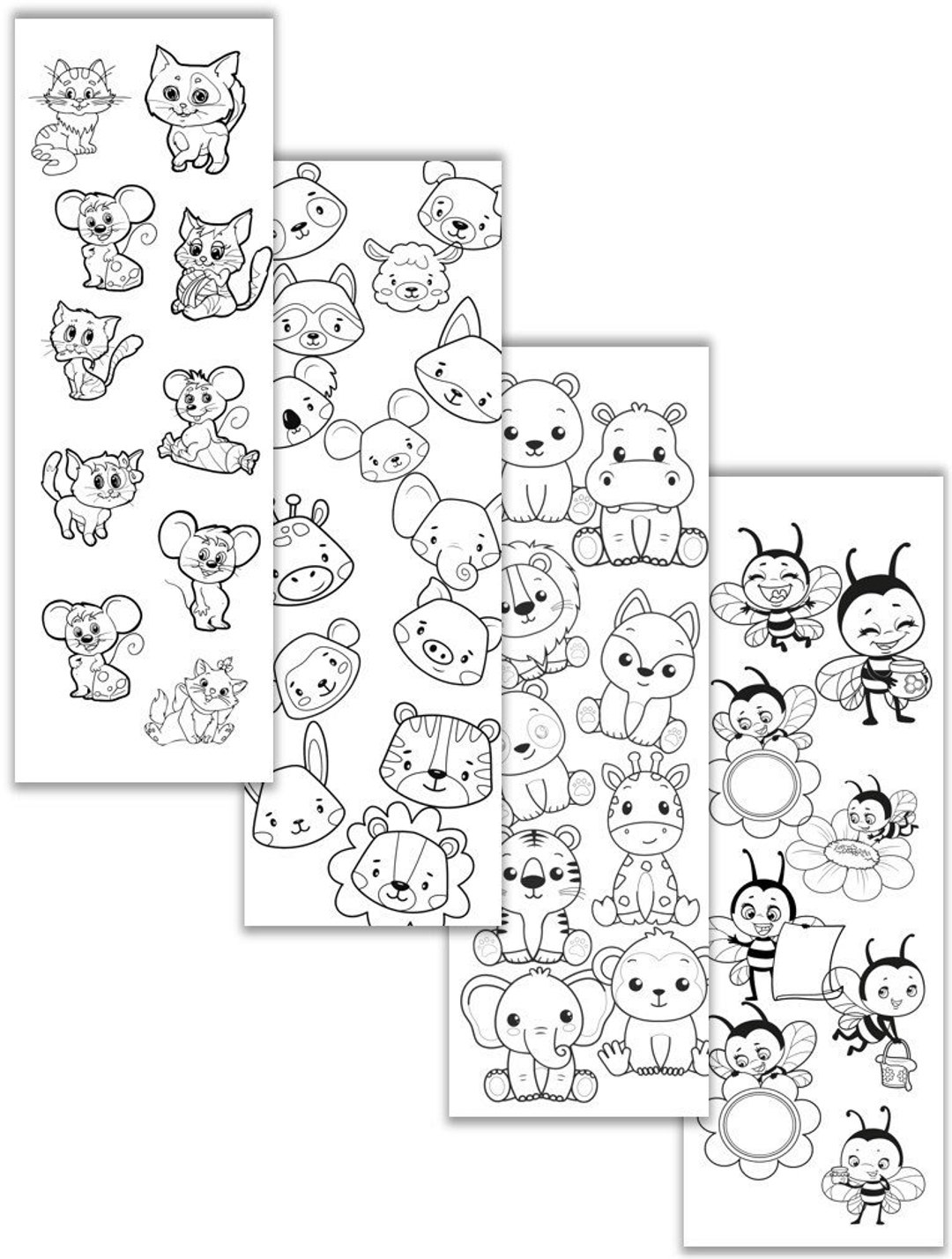4 Printable Animal Coloring Bookmarks for Kids - Etsy