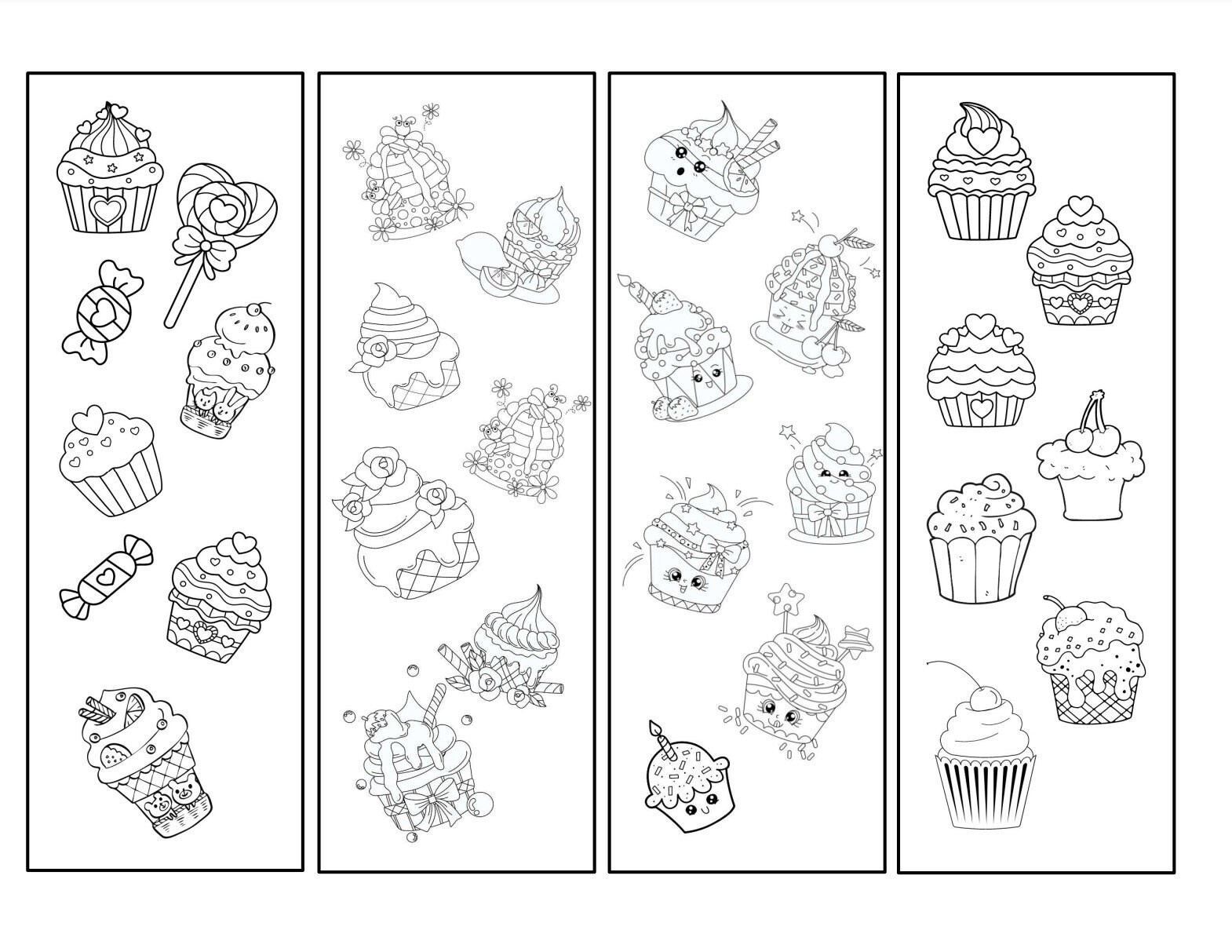 4 Printable Dessert Coloring Bookmarks for Kids - Etsy