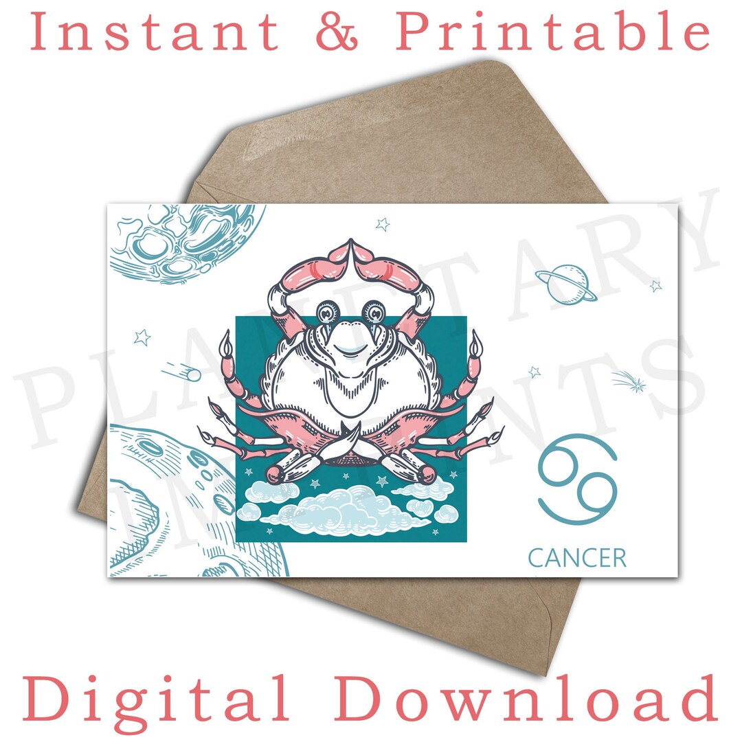 CANCER Printable Blank Greeting Card Digital Download Zodiac - Etsy