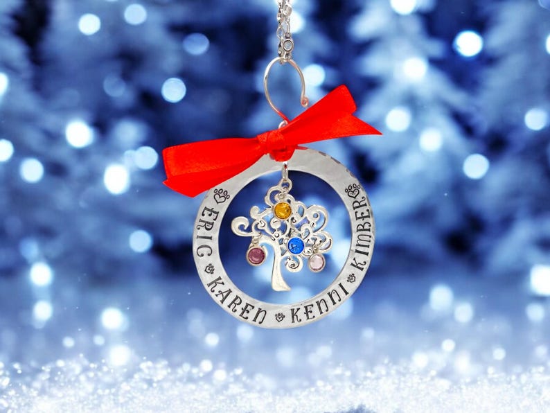 The Family Tree Ornament With Names and Birthstone - Etsy
