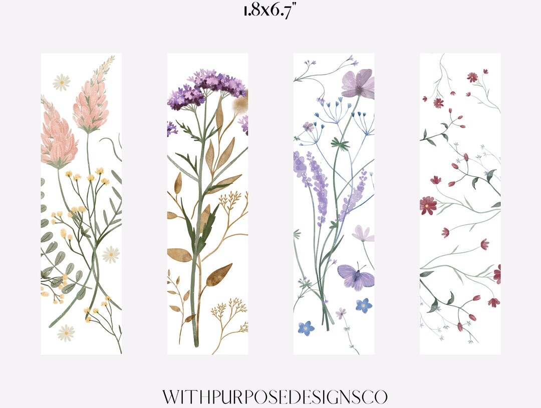 Printable Bookmarks, Digital Download, Bookmark Sets, Wildflowers Print ...