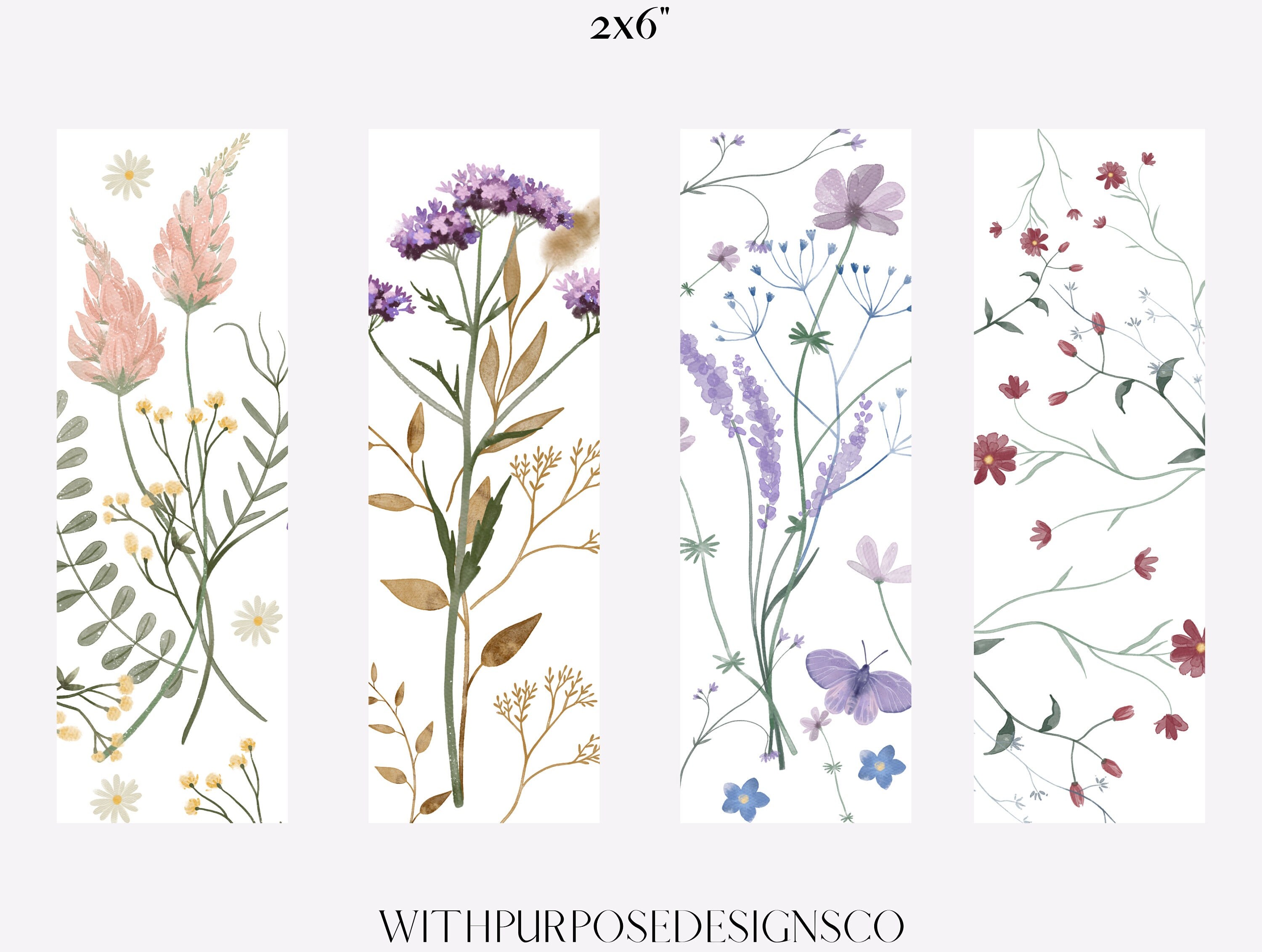 Printable Bookmarks, Digital Download, Bookmark Sets, Wildflowers Print ...