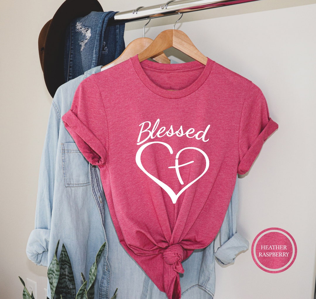 Blessed Heart Cross Graphic T-shirt, Christian Women's Tee - Etsy