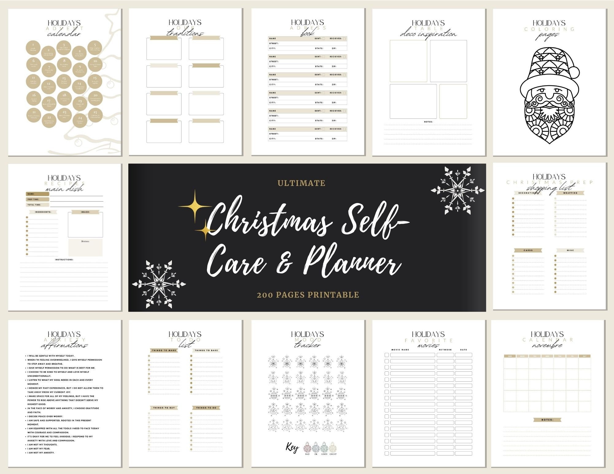 Christmas Planner Printable Holidays Kit Xmas Gift Advent Calendar ...