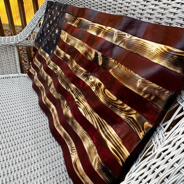 Wooden Wavy American Flag - Etsy