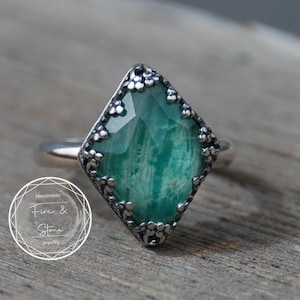 Amazonite Ring, Handmade With Sterling Silver and a Diamond Shaped ...