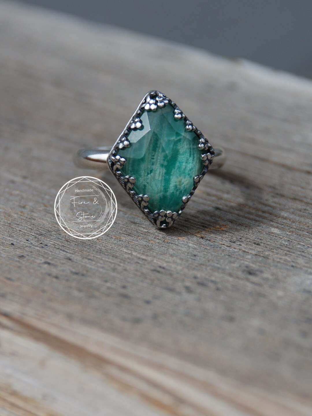 Amazonite Ring, Handmade With Sterling Silver and a Diamond Shaped ...