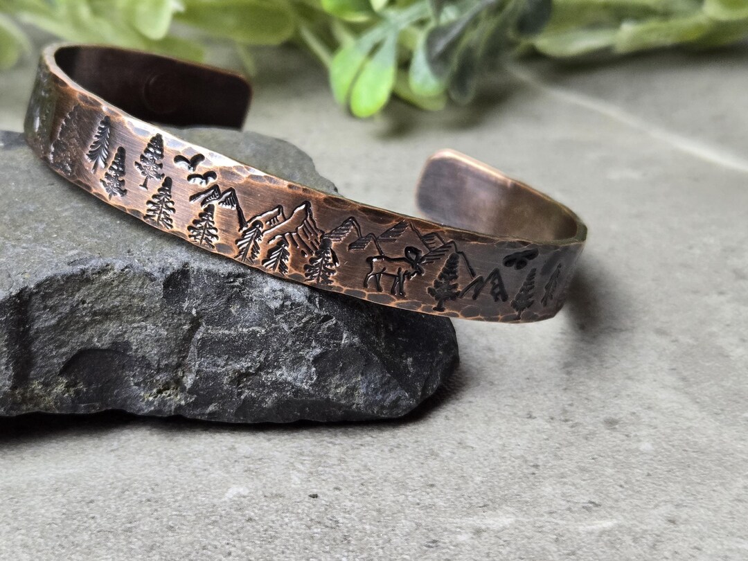 Copper Cuff Mountain, Moose Themed Hand Stamped Bracelet - Etsy