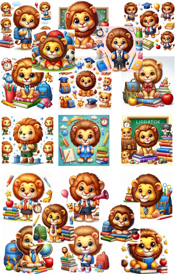 AI Generated Images Back to School Lions Clipart Bundle, Lion Clip Art ...