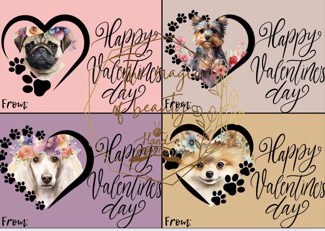 Valentines Day Cards, Printable Valentines Day Tags, Kid Vday Dog Tag ...