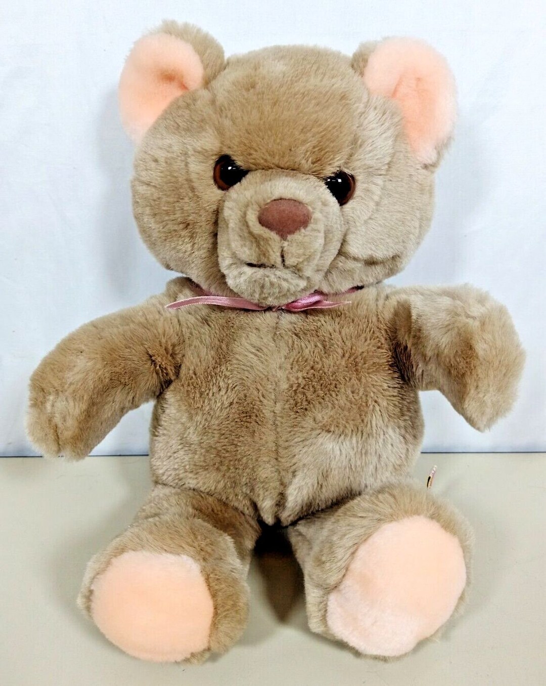 Vintage 1983 Fun Farms Dakin Brown Plush Bear Pink Ribbon Product of ...