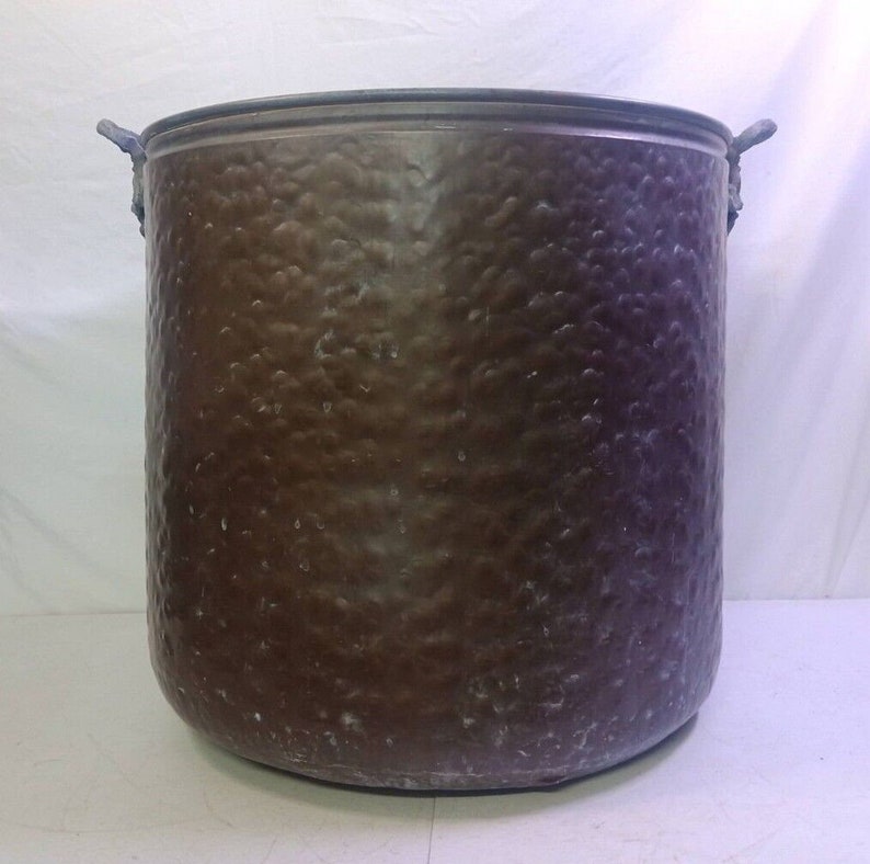 Antique Large Copper Bucket Pot Planter Dovetail Iron Handles Rivets 19 ...