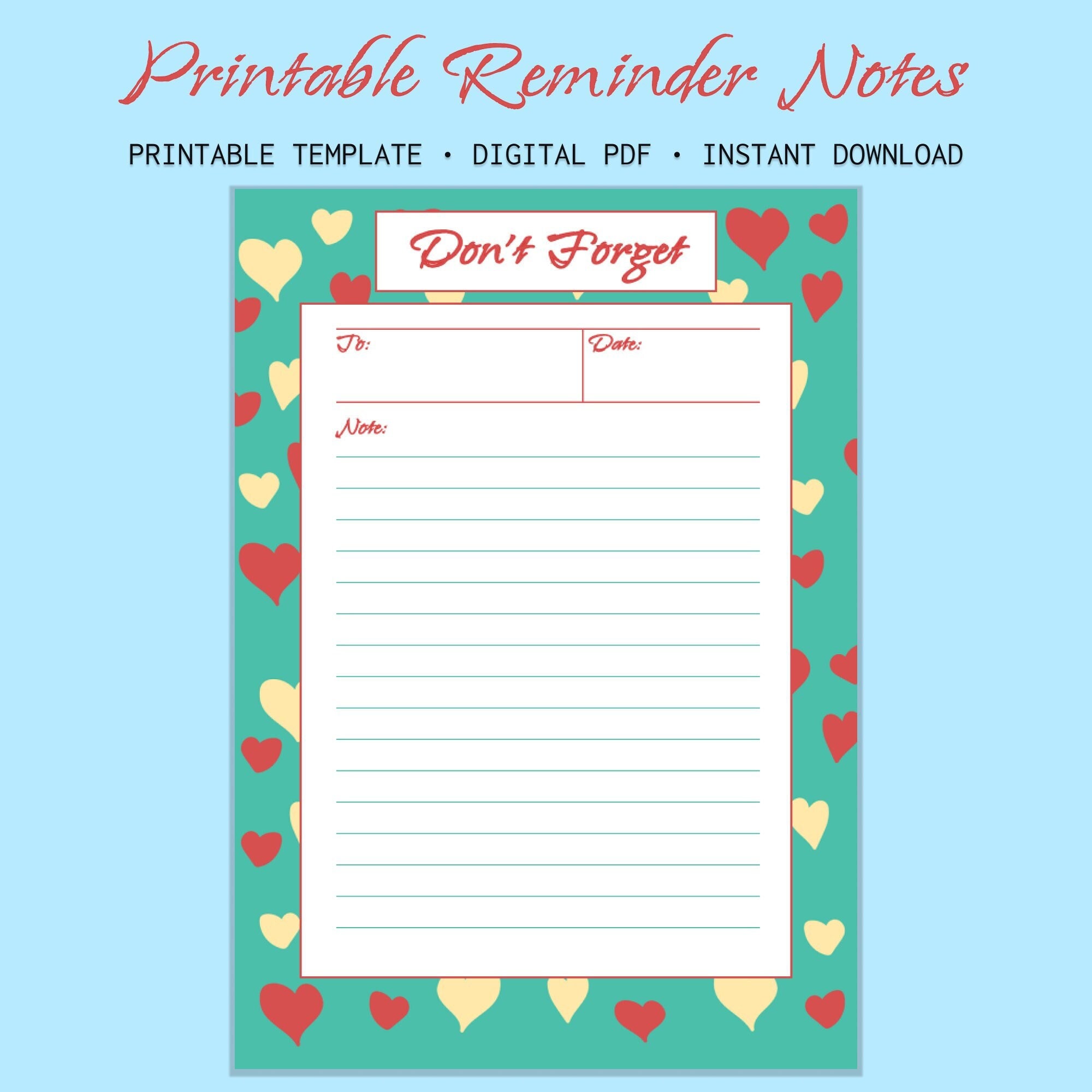 Cute Printable Reminder Note PDF INSTANT DOWNLOAD - Etsy