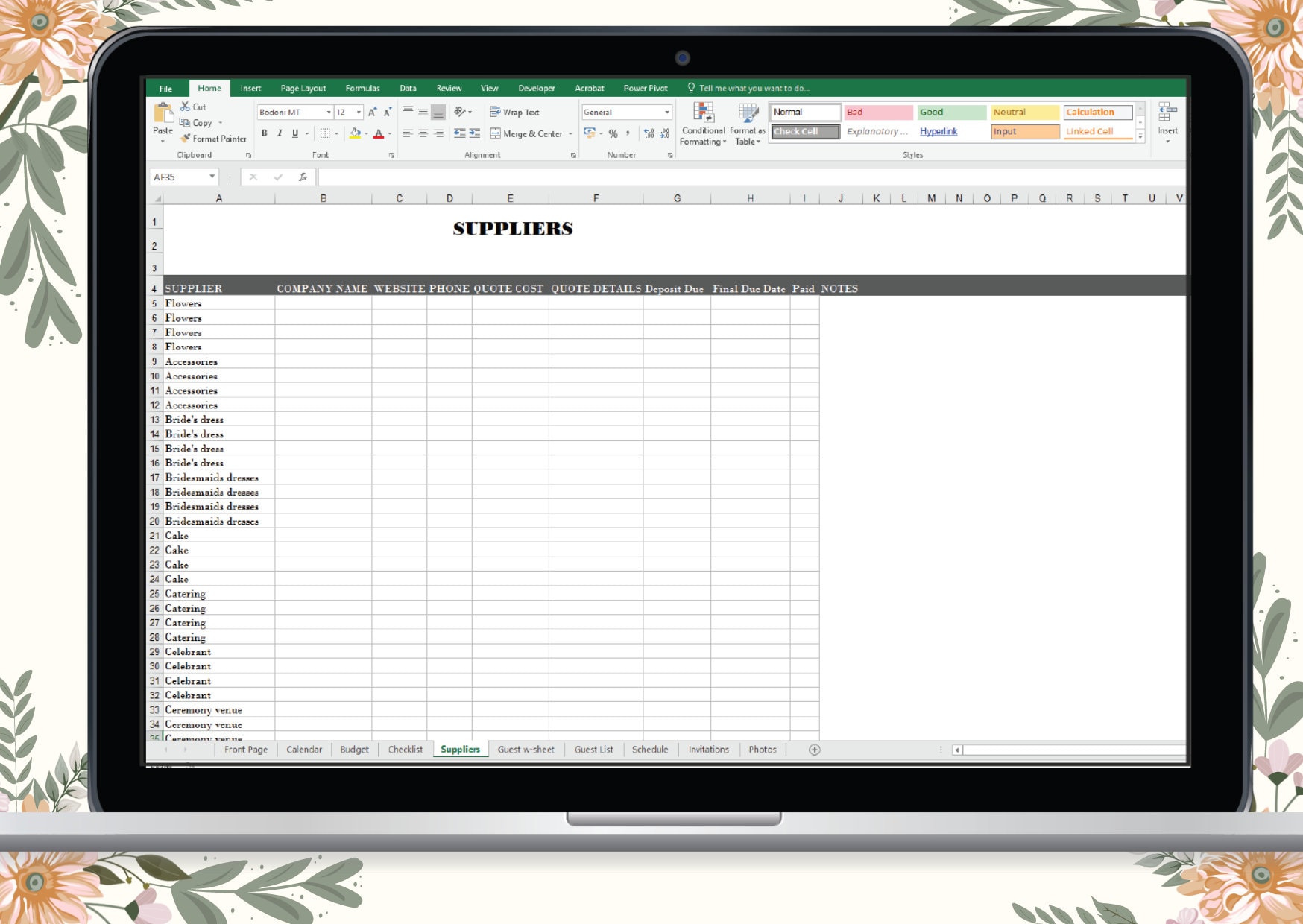 Wedding Organiser Excel Template | Wedding Planning Spreadsheets for ...