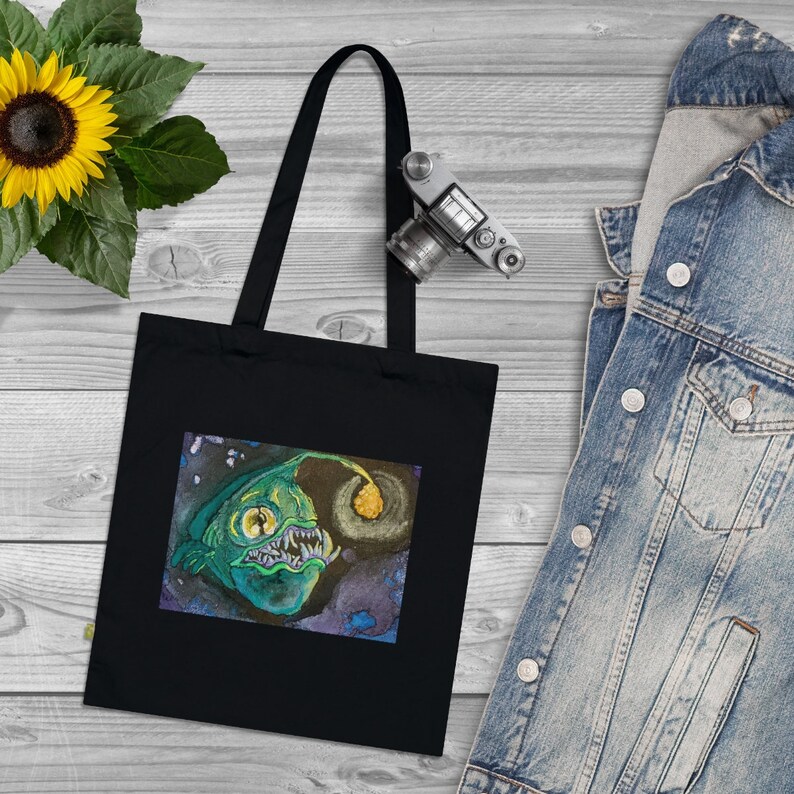 Watercolor Deep Sea Neon Angler Fish Organic Cotton Tote Bag by Beyond ...