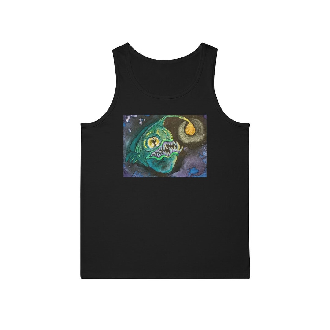 Neon Angler Fish Deep Sea Original Watercolor Unisex Softstyle Tank Top ...