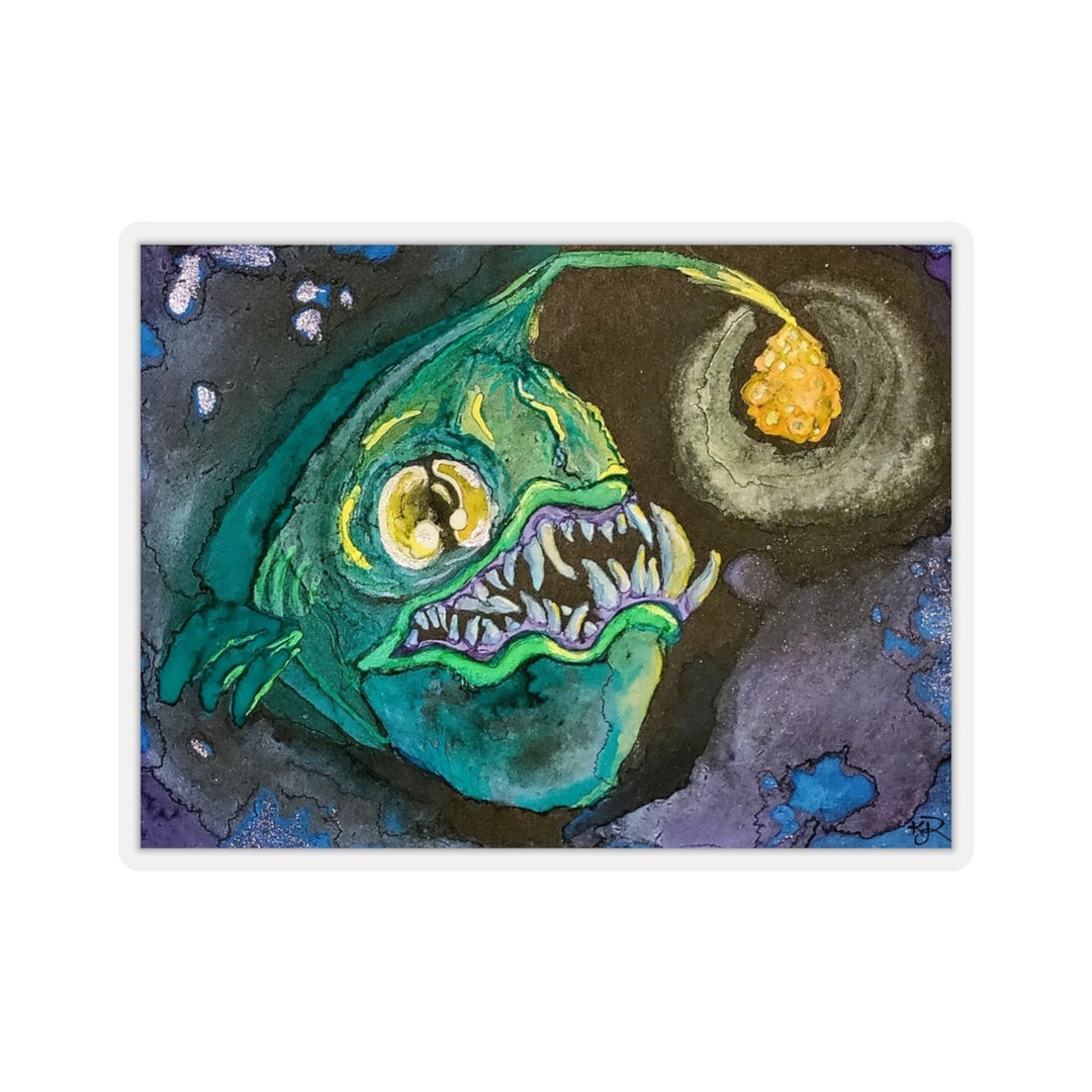 Neon Angler Fish Watercolor Sticker - Etsy