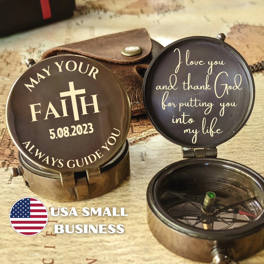 Boy Baptism Gift, Compass Engraved, Personalized Keepsake, Godson ...
