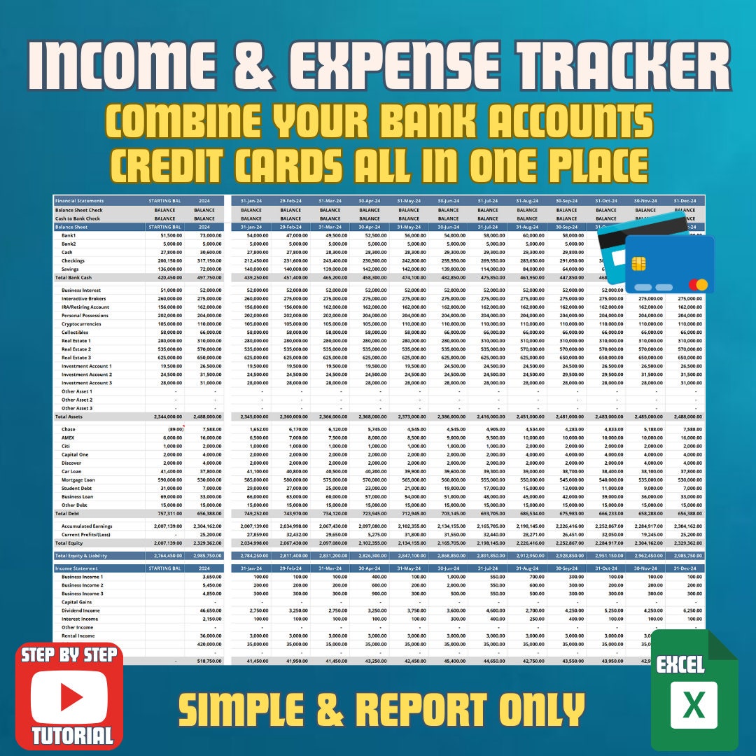 2024 Simple Income and Expense Tracker, Consolidate Bank Accounts and ...