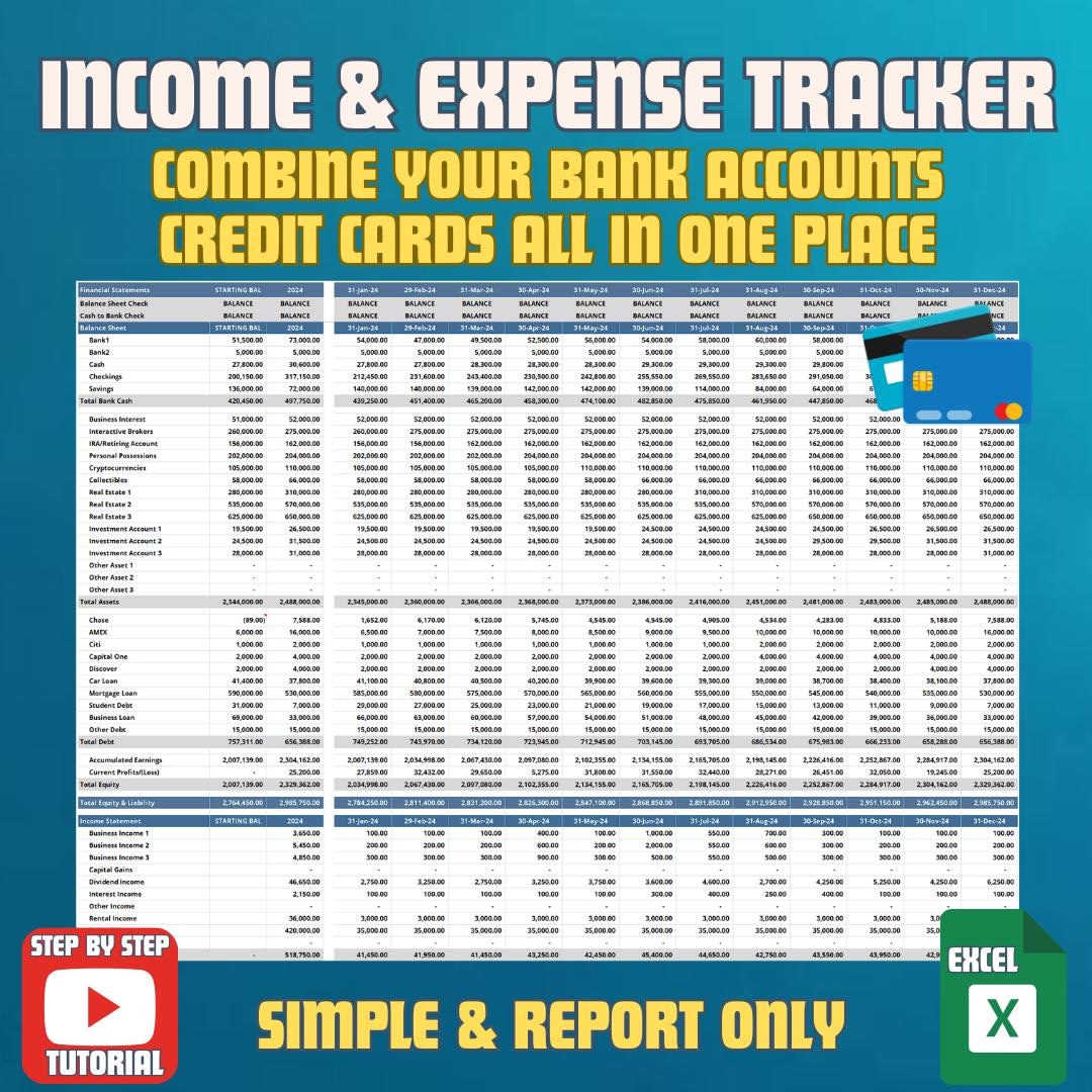 2025 Simple Income and Expense Tracker, Consolidate Bank Accounts and ...