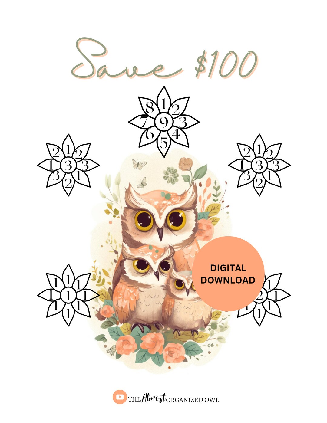 SAVE 100 Owl Savings Challenge | Digital Download - Etsy