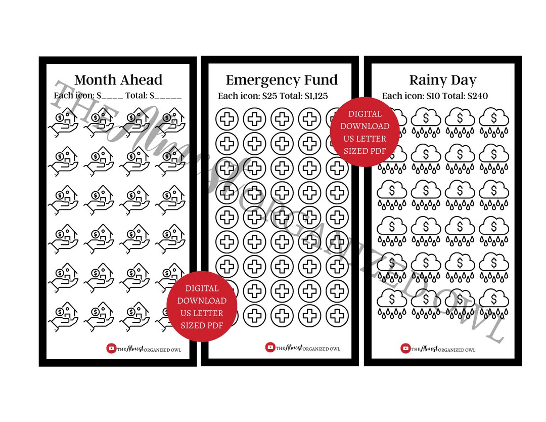 Month Ahead, Emergency Fund, Rainy Day Savings Challenges Minimalist ...